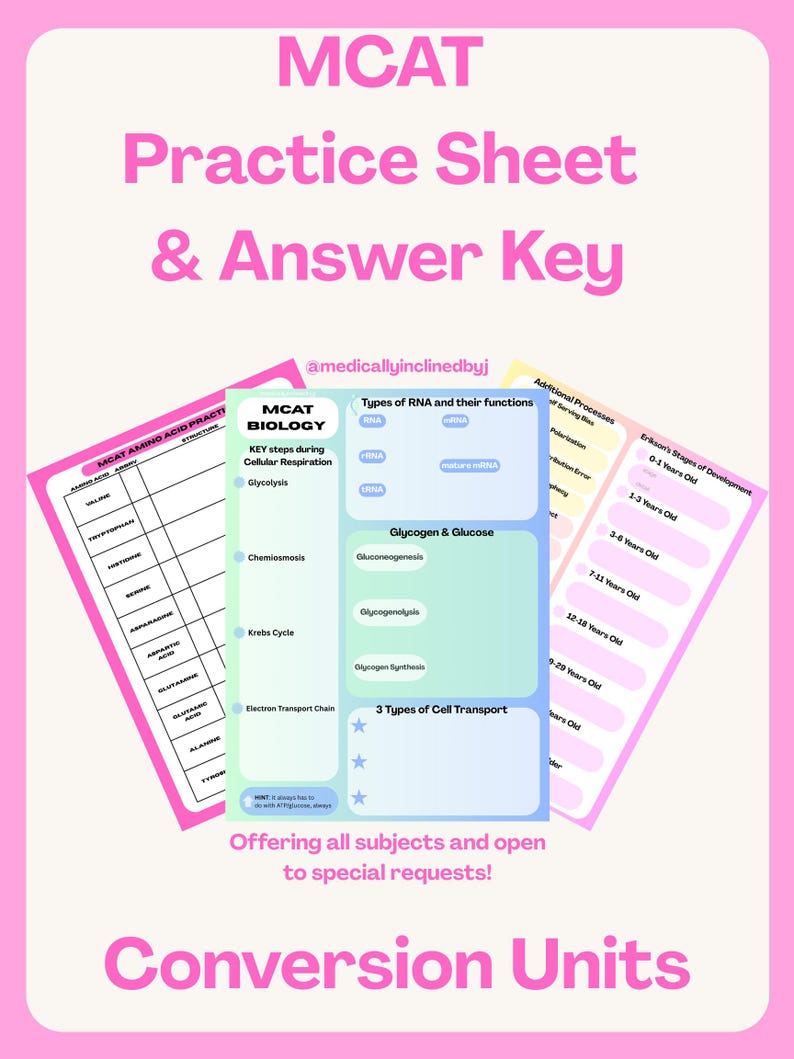 MCAT Conversion Units Practice Sheet & Answer Key - Etsy