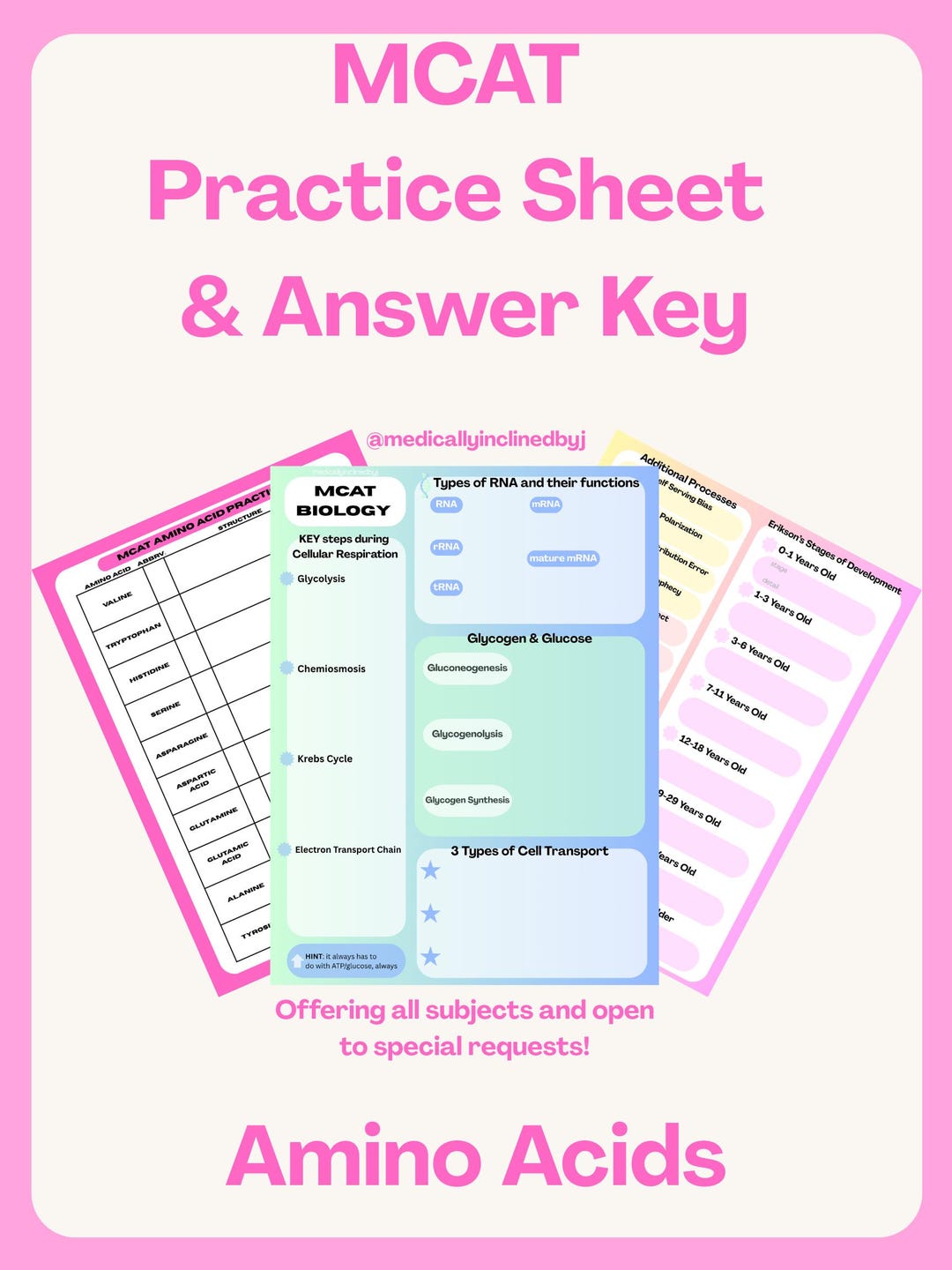 MCAT Amino Acid Practice Sheet & Key - Etsy