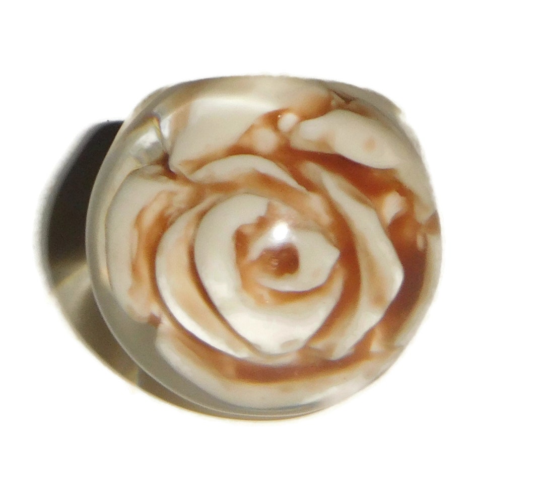 Sobral Rosas Dukat Realistic Ivory Rose Artist Made Statement Ring Size ...