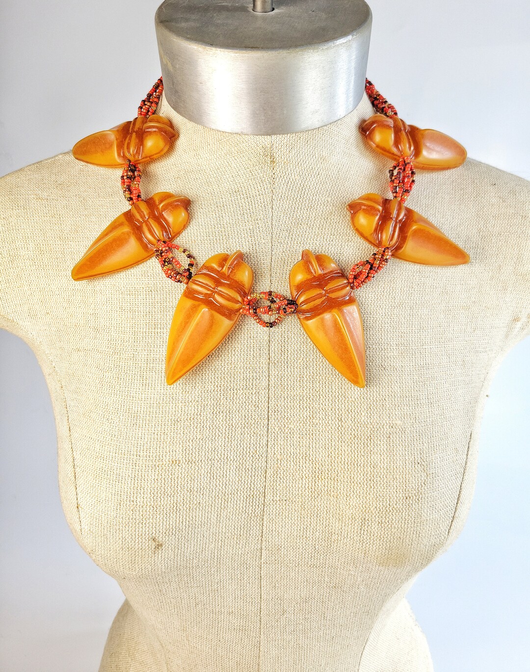 Sobral Africa Angolano Caramel Brown Mask Beads Artist Made Necklace - Etsy