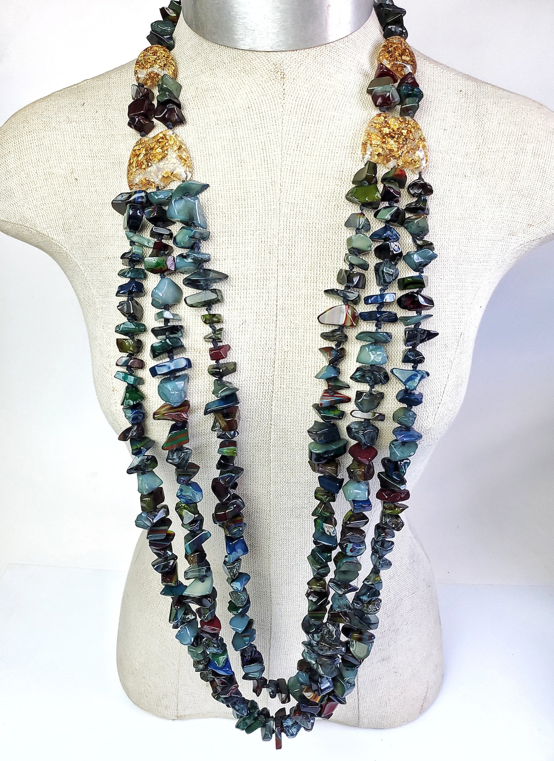 Sobral Fragments Poti Earthy Gray Mix Beads 51" Long Runway Artist Made ...