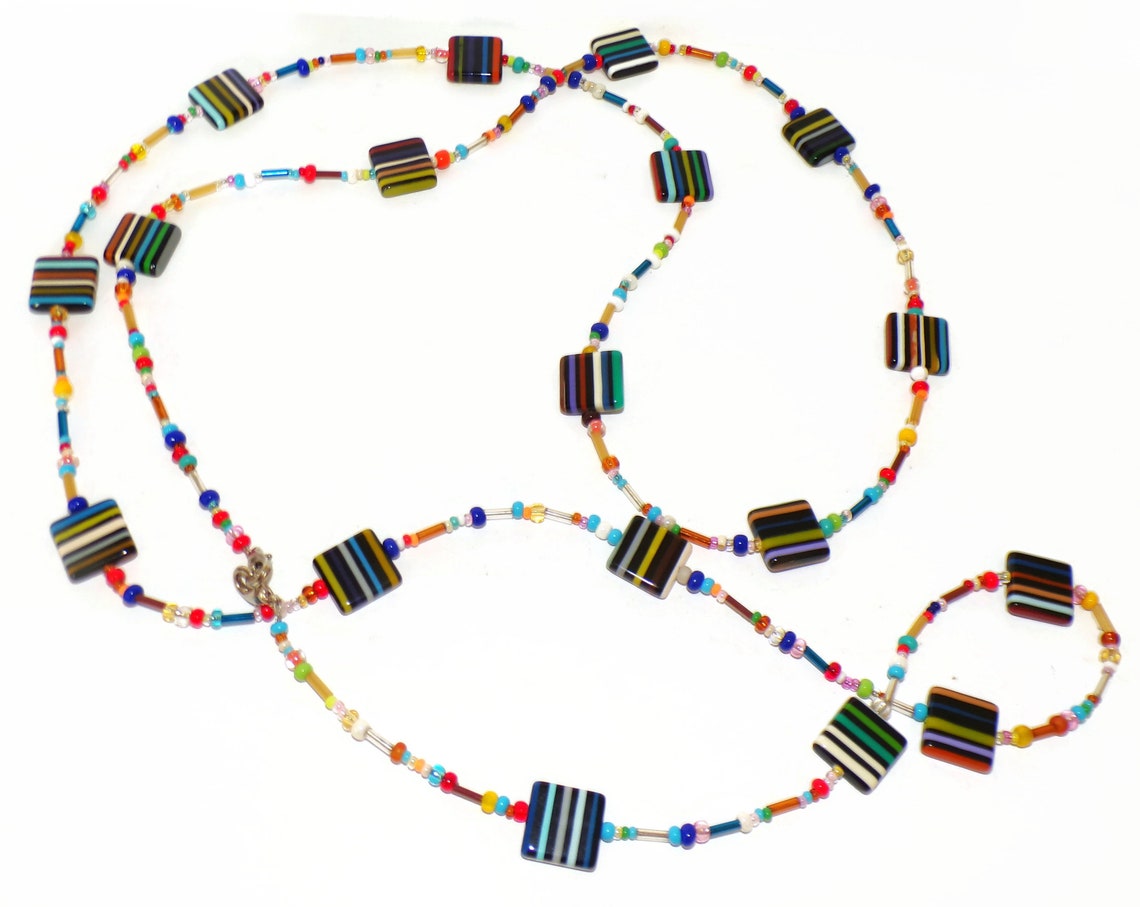 Sobral Pop Art Quadradinhos Night Stripe Beads 55" Long Artist Made ...
