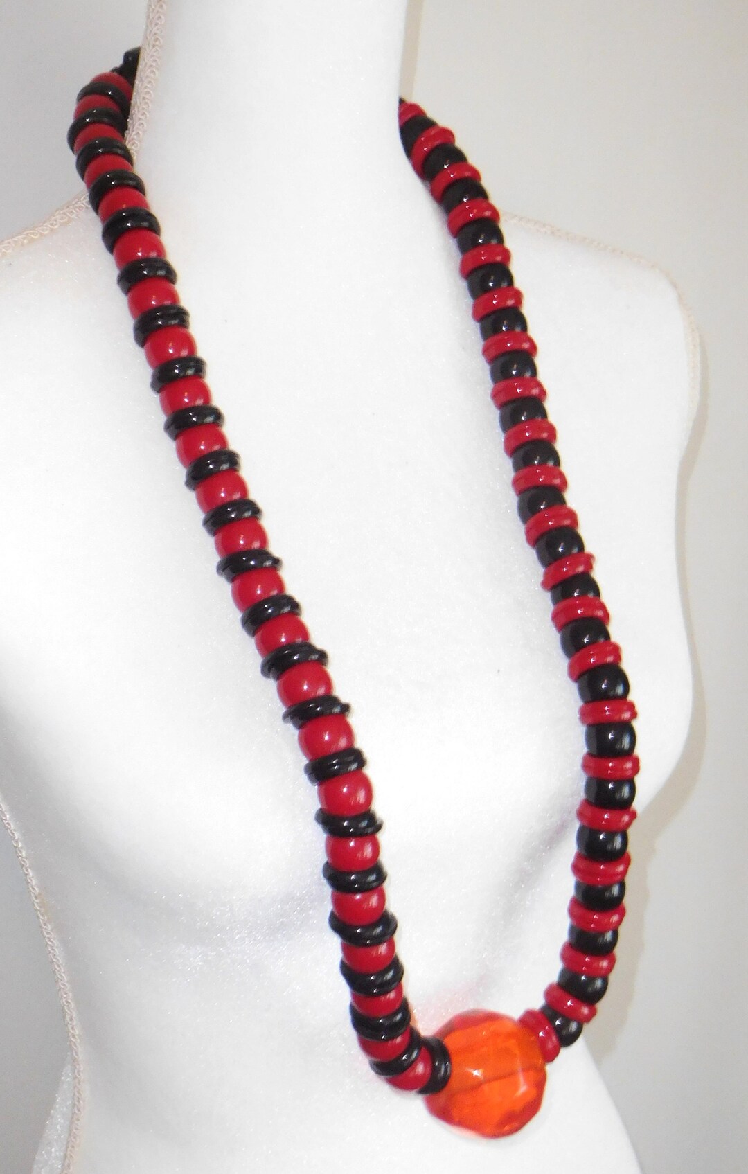 Sobral Atelie Black and Red Beads Artist Made Very Long & Large ...