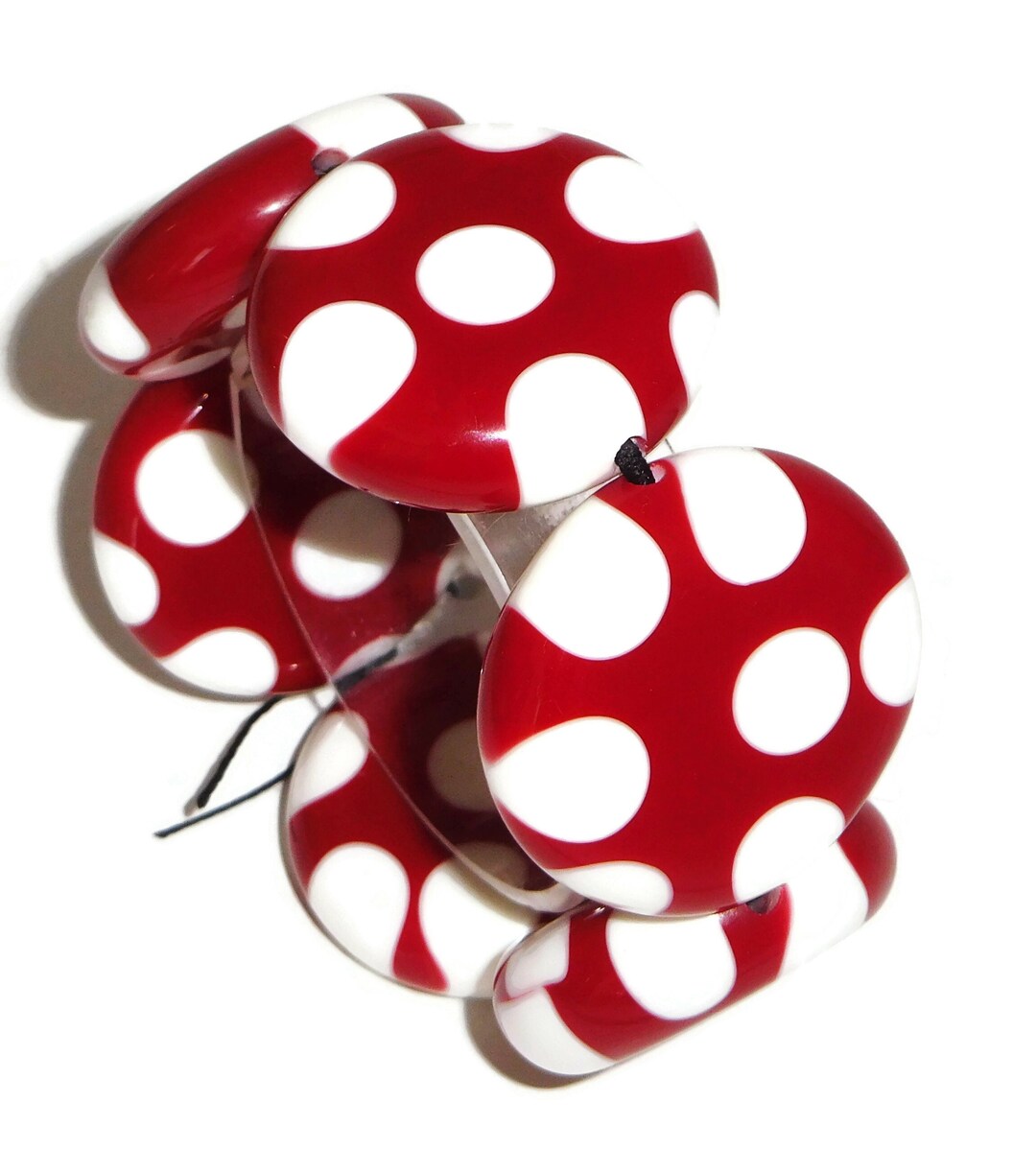 Sobral Dots NF White Polka Dots on Red Beads Artist Made Stretch ...