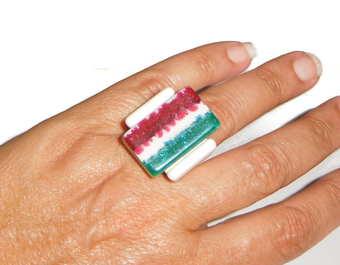 Sobral Neoconcretismo Shimmer Glitter Stripe Artist Made Statement Ring ...