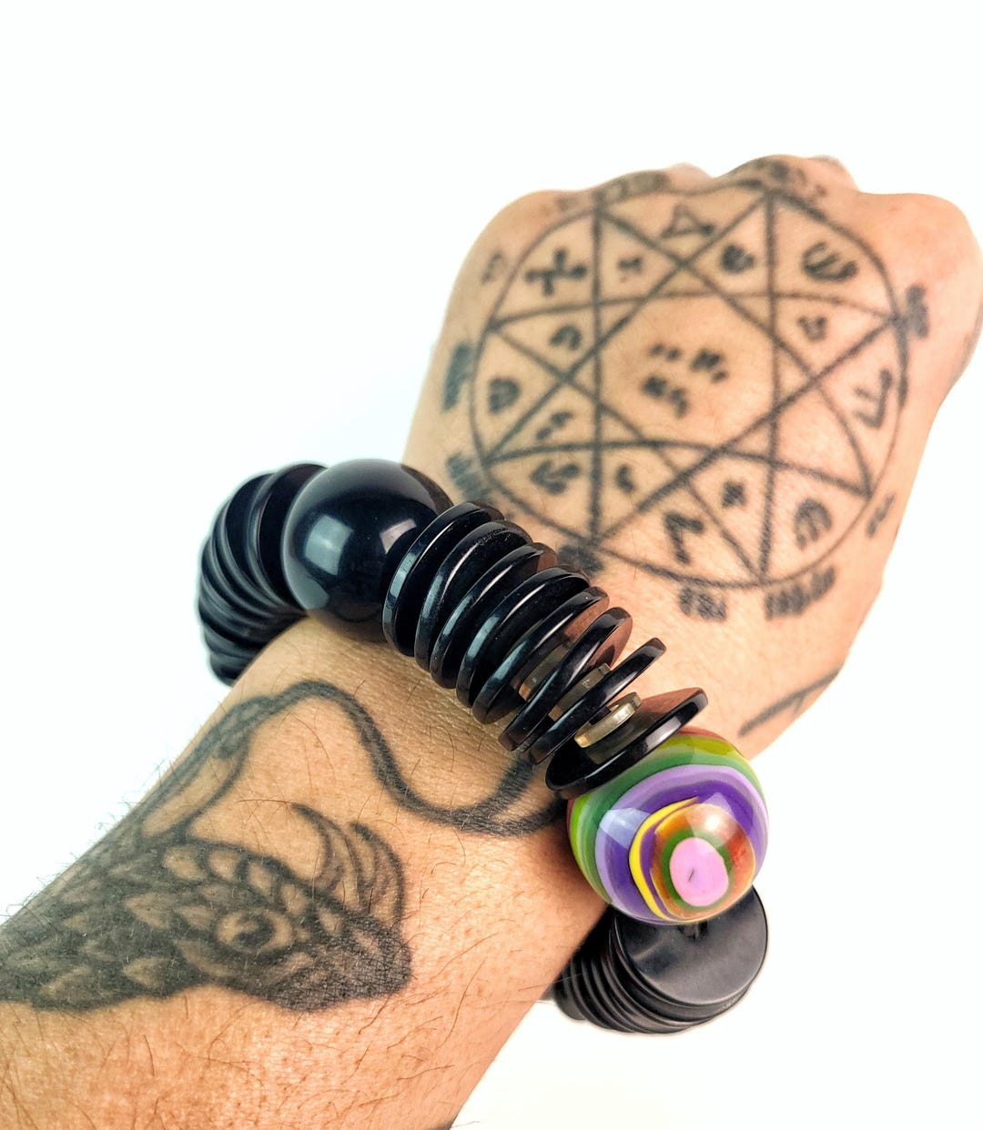 Sobral Atelie Early Black Disk & Olho Grego Beads Artist Made Stretch ...