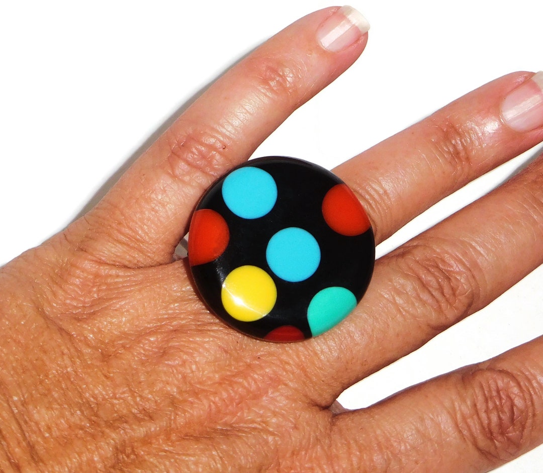 Sobral Dots Multicolor Polka Dot on Black Bead Artist Made Statement ...
