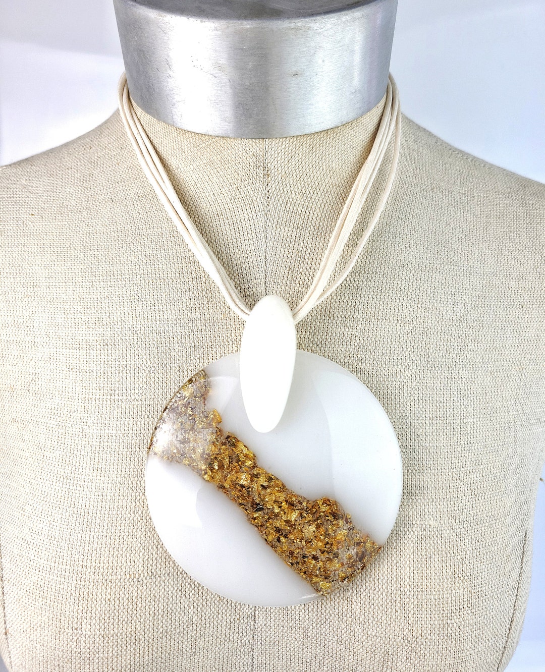 Sobral Orlando Eolia Huge White & Gold Inclusion Pendant Artist Made ...