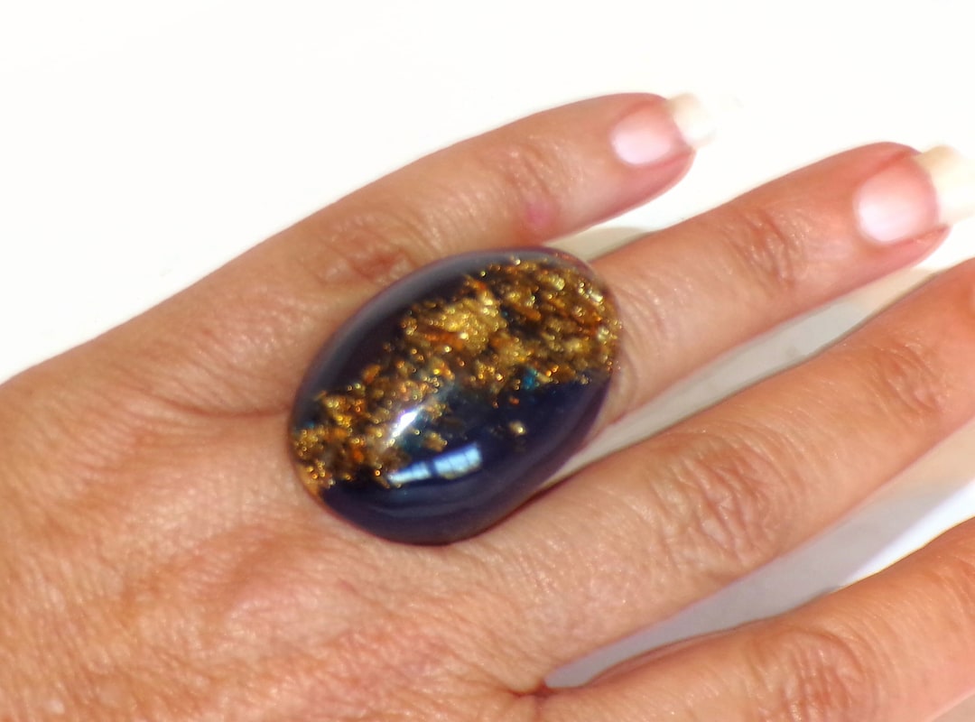 Sobral Orlando Super Blue & Gold Metalique Artist Made Statement Ring ...