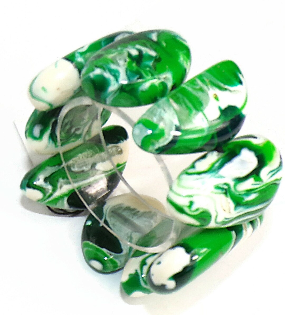 Sobral Onda Reversible Large Marbled Green Beads Artist Made Statement ...