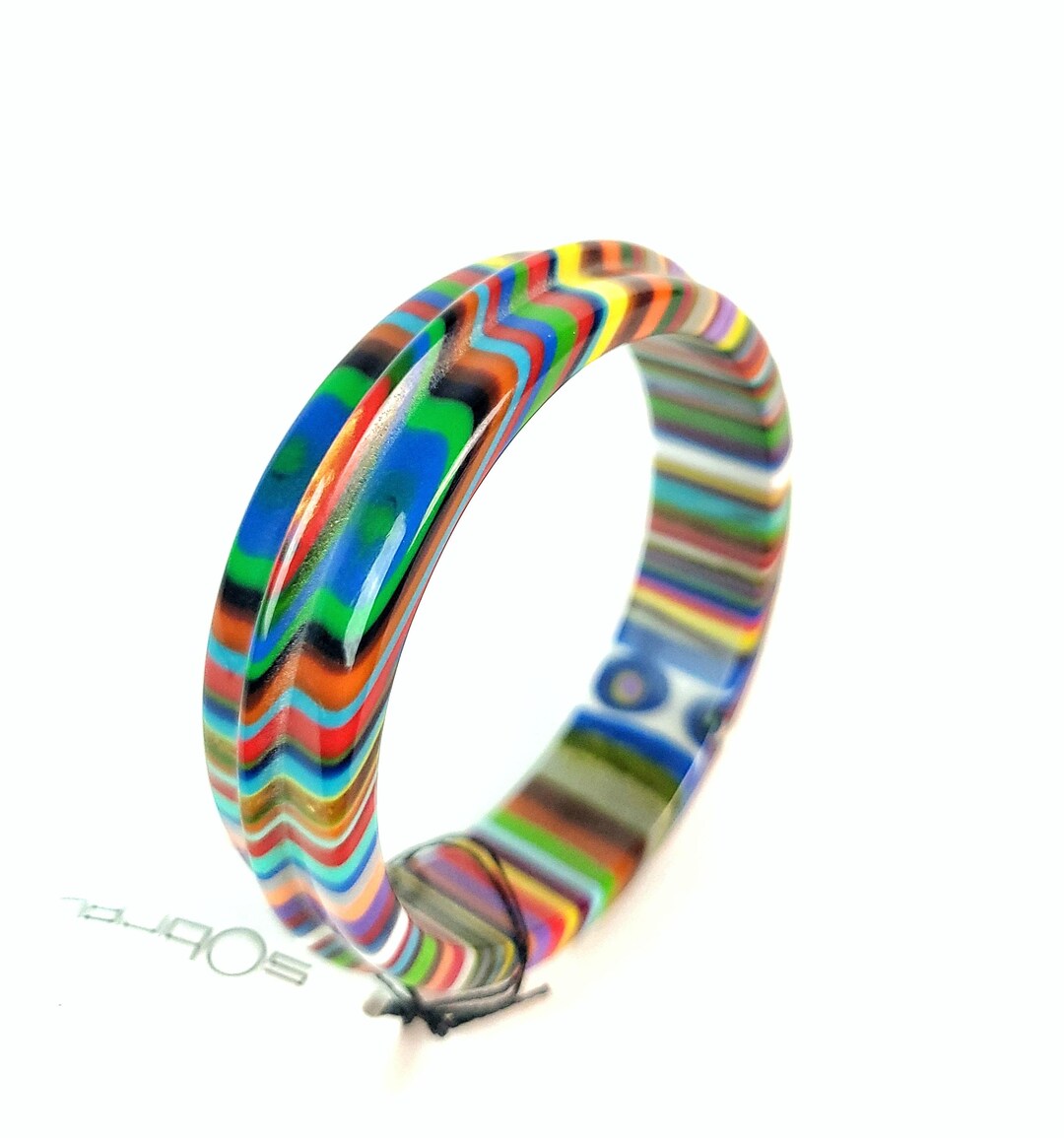 Sobral Pop Art Day Ridged Saturno Rainbow Stripe Artist Made Bangle ...