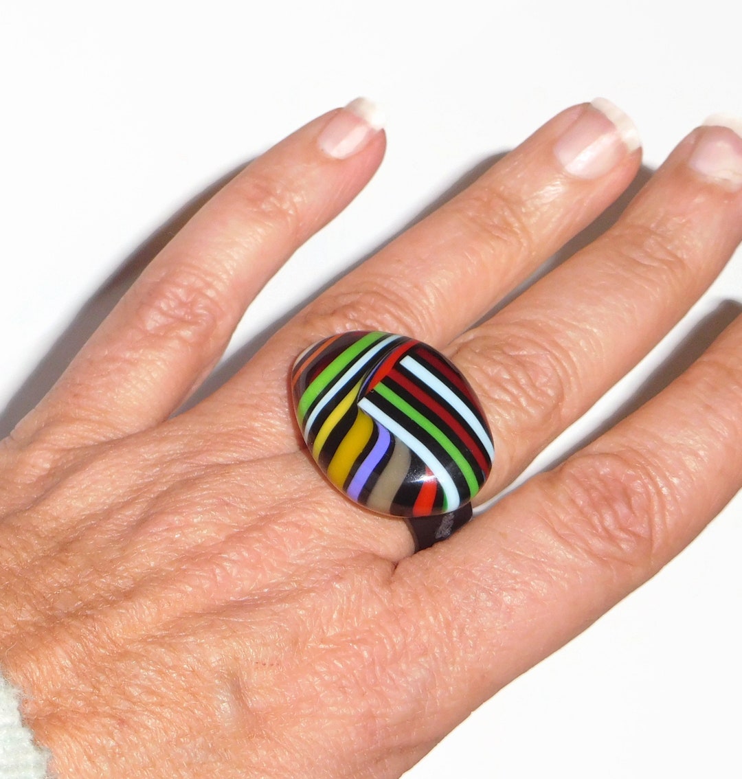 Sobral Rolling Stone Away Vibrant Night Stripe Artist Made Ring Size 8. ...