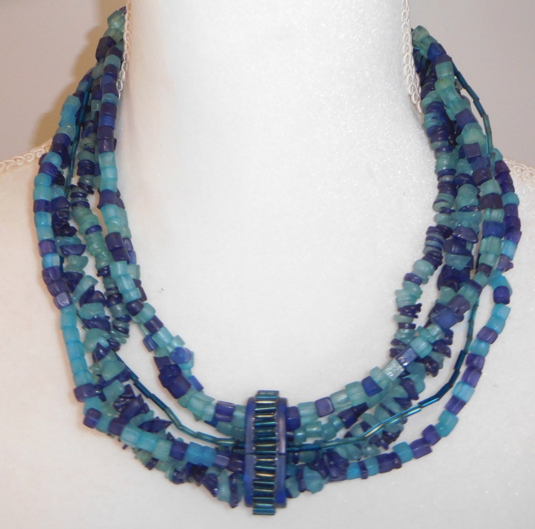 Sobral Retired Assorted Light & Dark Blue Beads 6 Strand Artist Made ...