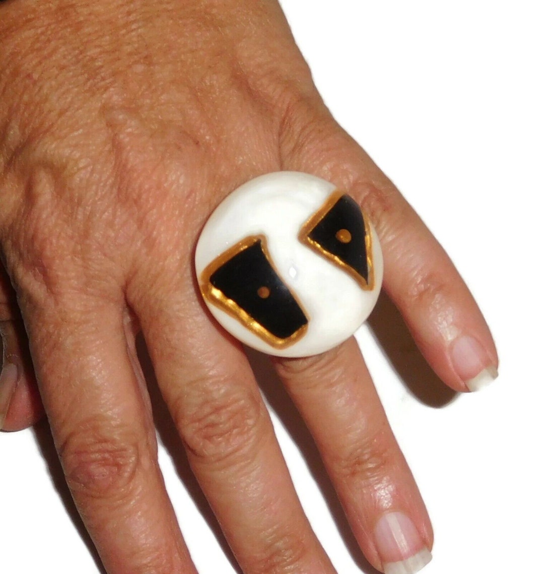 Sobral Tribalism Leopard White Black Gold Artist Made Statement Ring ...