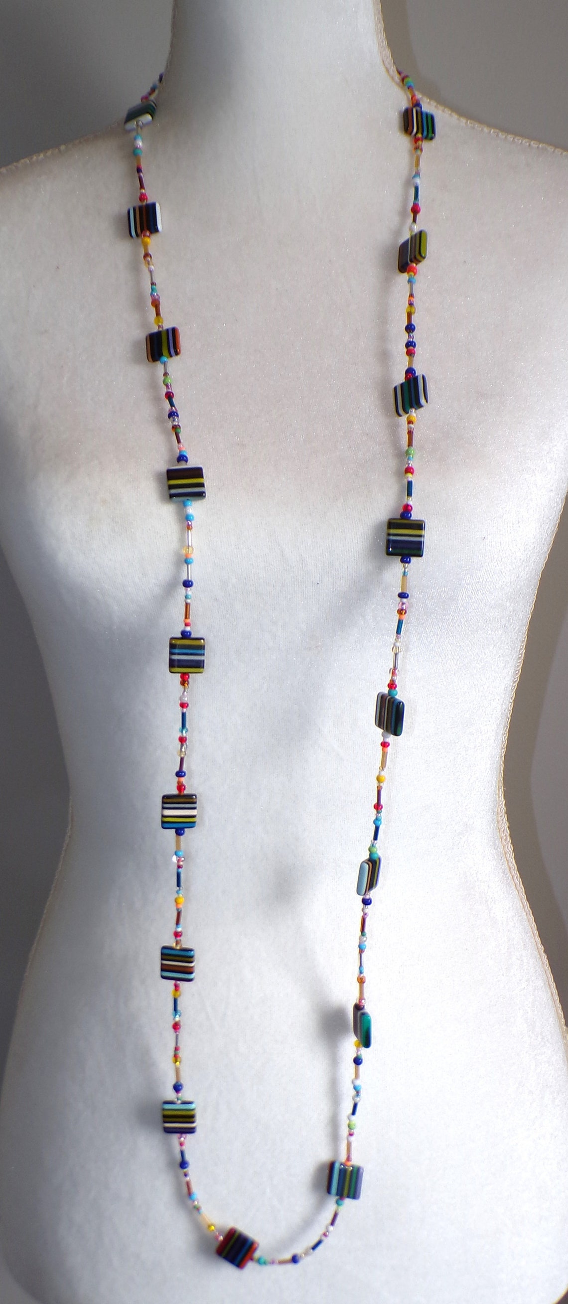 Sobral Pop Art Quadradinhos Night Stripe Beads 55" Long Artist Made ...