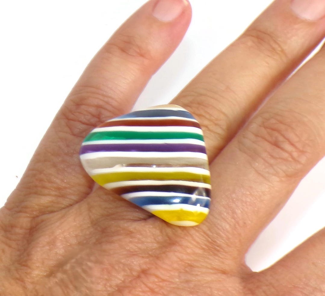 Sobral Atelie Candy Pop Arti Bright Stripes Artist Made Ring Size 8.25 ...