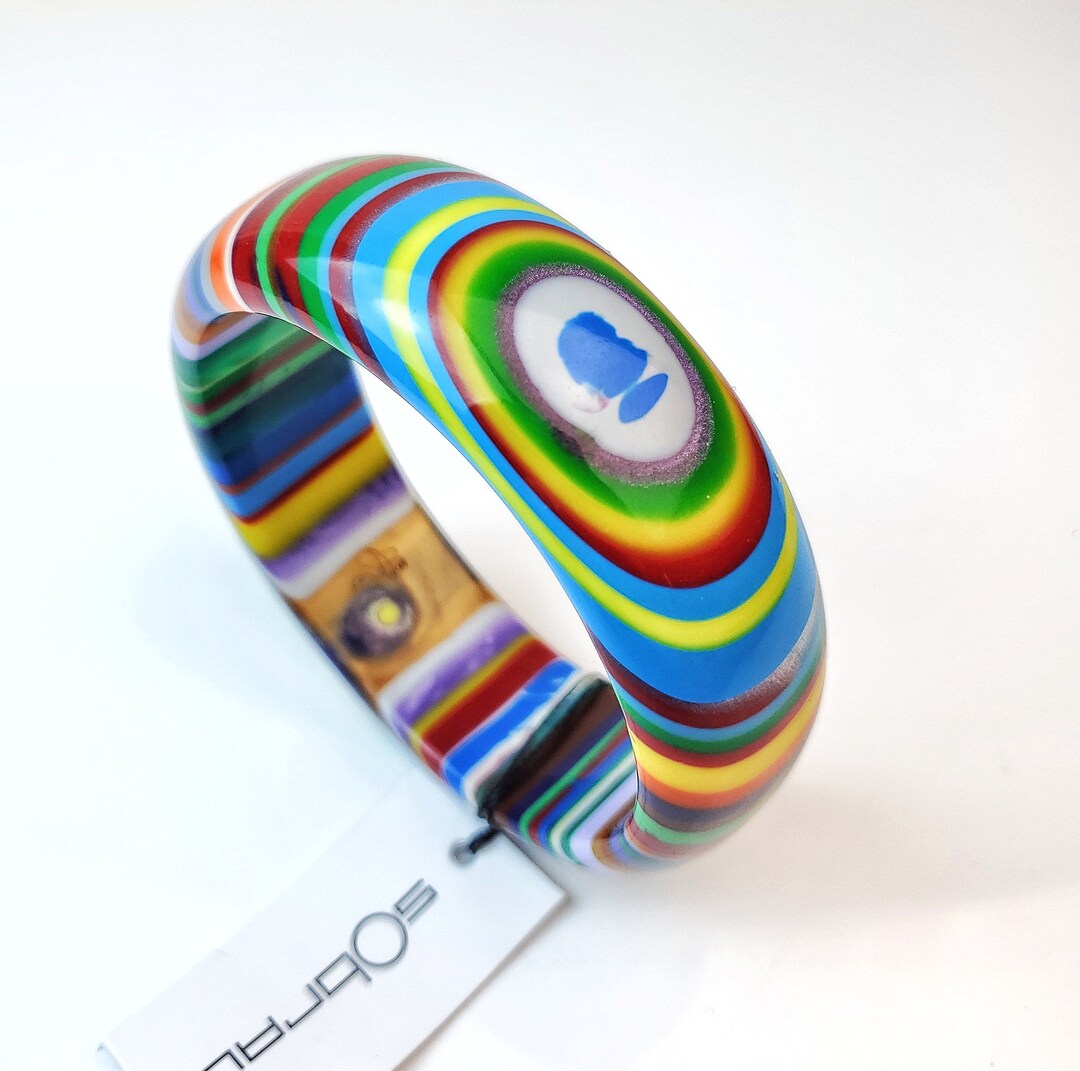Sobral Rainbow Stripes & Eye Pop Art Day PB24 Artist Made Bangle ...