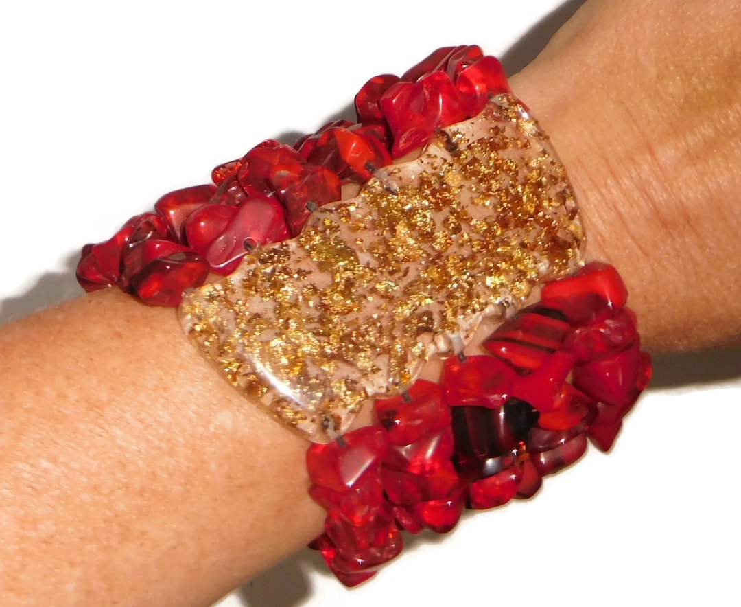 Sobral Fragments Hanna Red Mix Bead Runway Style Stretch Artist Made ...