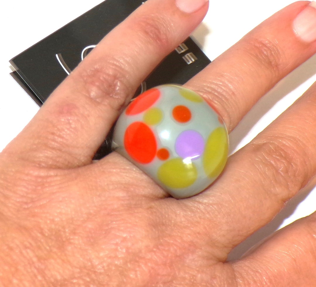 Sobral Rare Bolas Bolinhas Multicolor Polka Dot Gray Artist Made Ring ...