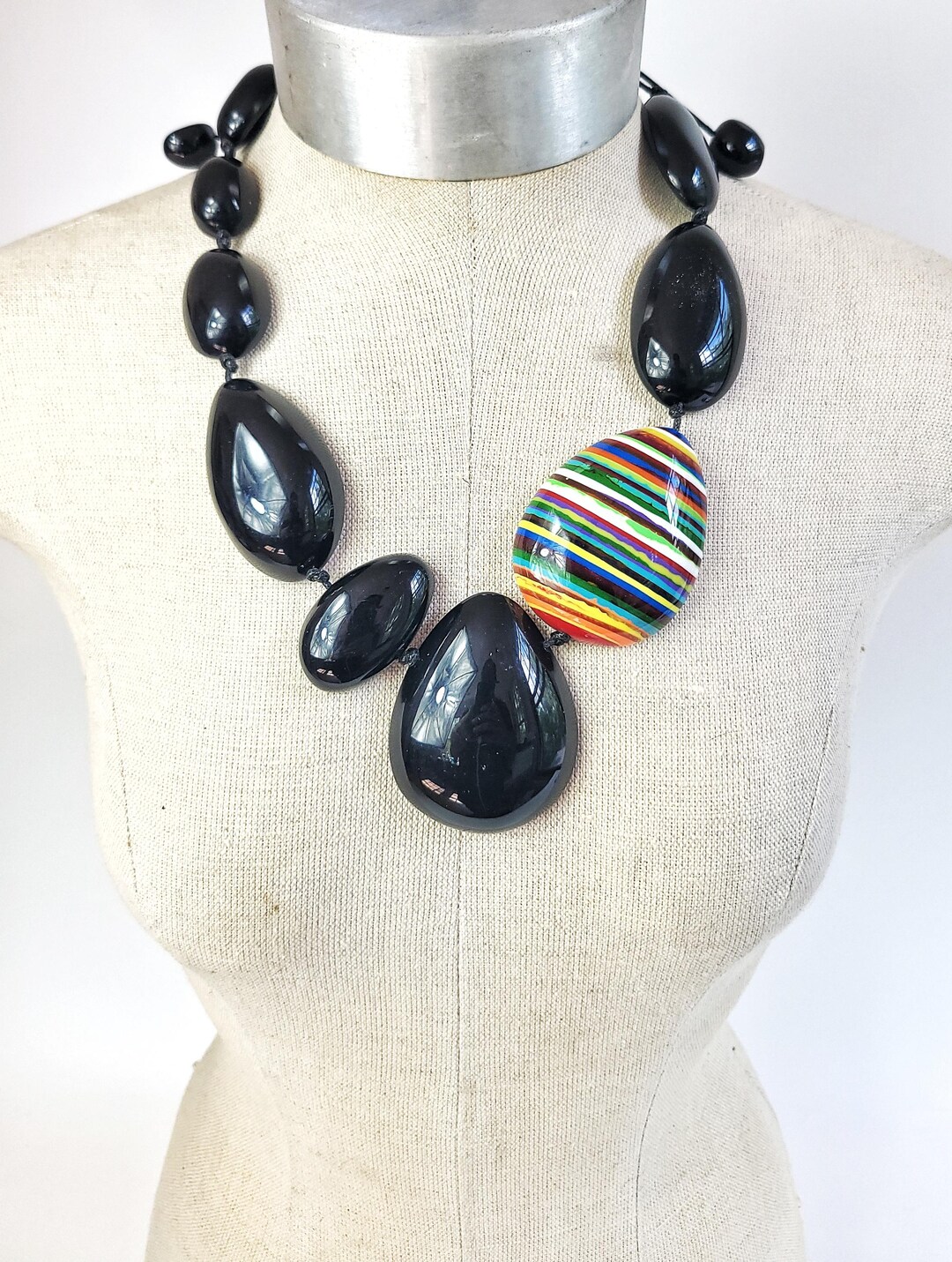 Sobral Pop Art Elen Large Black Beads Statement Artist Made Necklace - Etsy