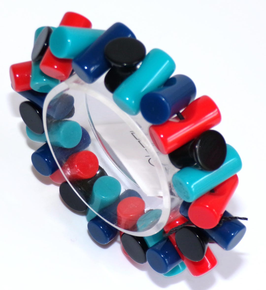 Sobral Cilindros Blue, Red & Black Cylinder Beads Artist Made Stretch ...