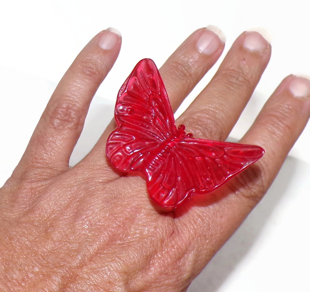 Sobral Rare Retired Large Detailed Red Butterfly Artist Made Ring Size ...