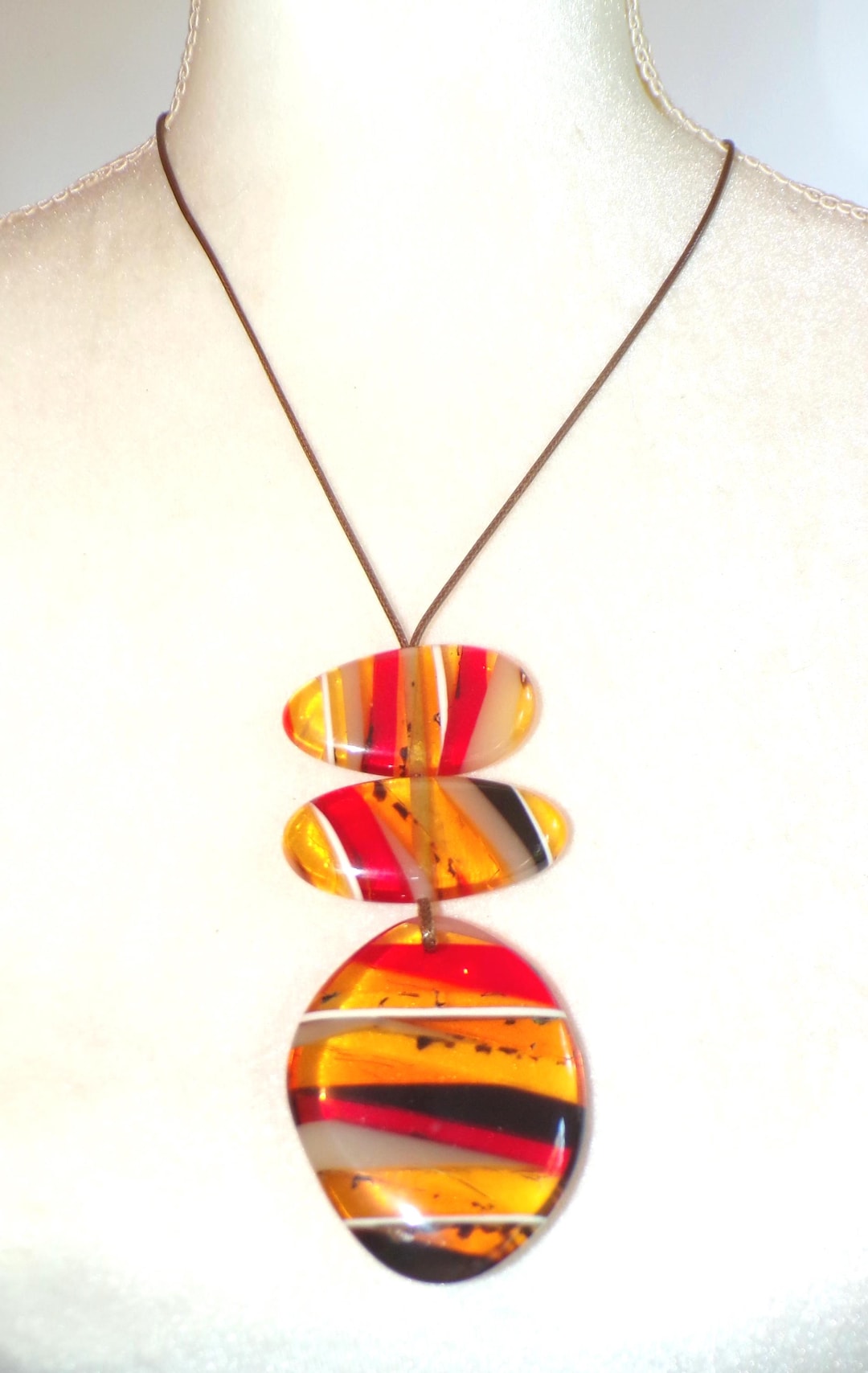 Sobral Eco Ambar Ancestral Earthy Fiery Beads Triple Pendant Artist ...