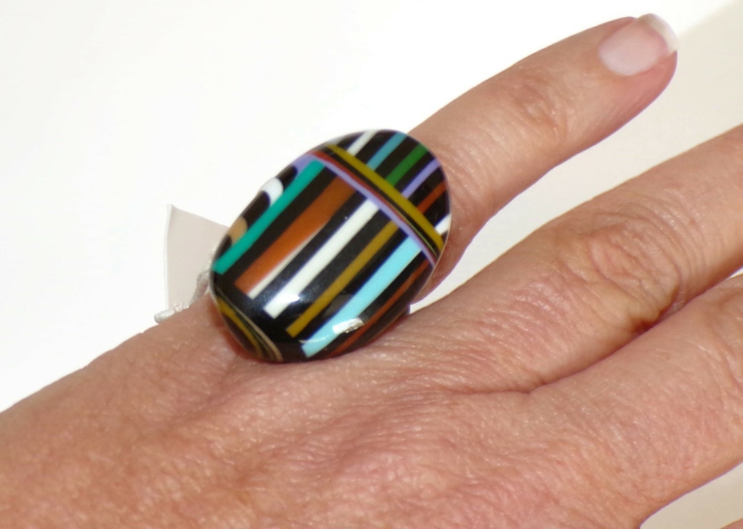 Sobral Rolling Stone Away Vibrant Night Stripe Artist Made Ring Size 6. ...