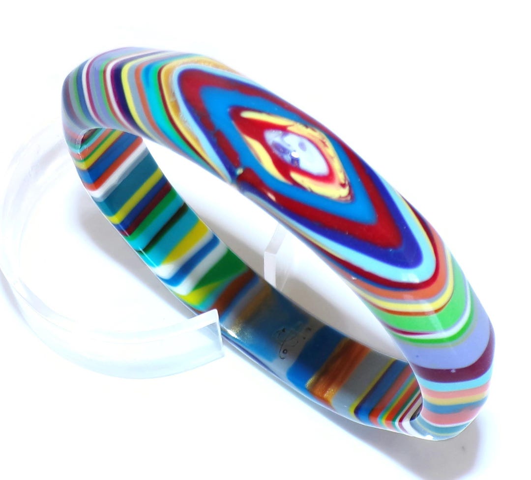 Sobral Pop Art Day PB14 Faceted Rainbow Stripe & Eye Artist Made Bangle ...