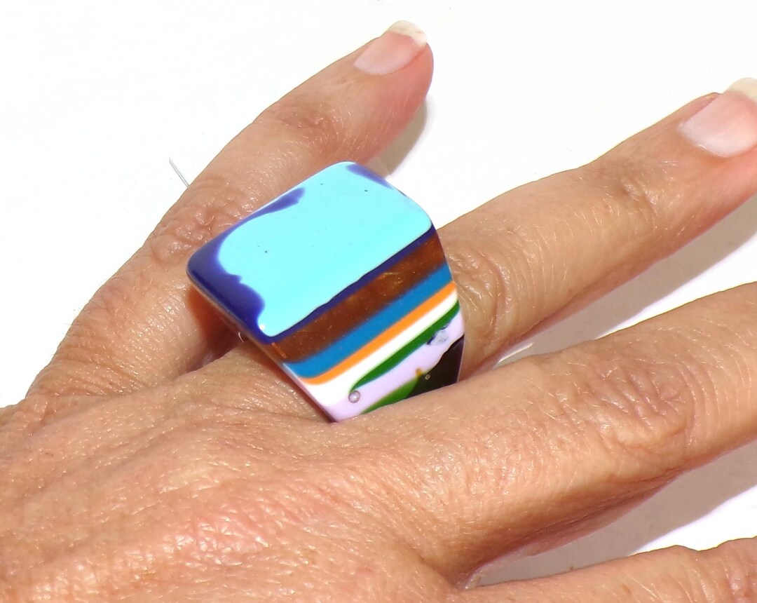 Sobral Pop Art Efeito Multicolor Stripe Bevel Face Artist Made Ring ...