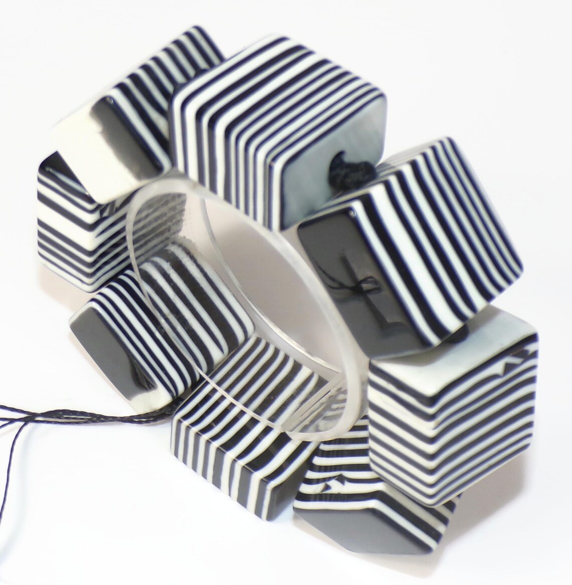 Sobral Black & White Pop Art Galithe Beads Artist Made Stretch Bracelet ...