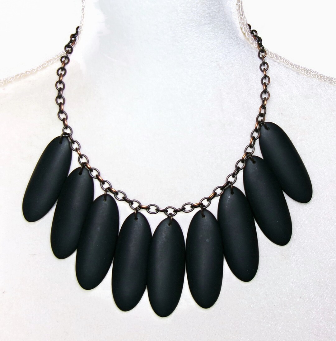 Sobral Retired Matte Black Resin Beads Metal Chain Artist Made Necklace ...