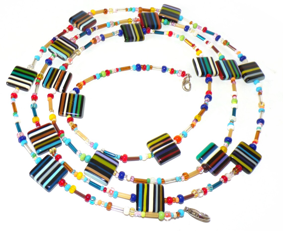 Sobral Pop Art Quadradinhos Night Stripe Beads 55" Long Artist Made ...