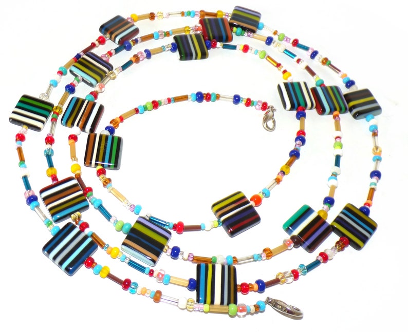 Sobral Pop Art Quadradinhos Night Stripe Beads 55" Long Artist Made ...