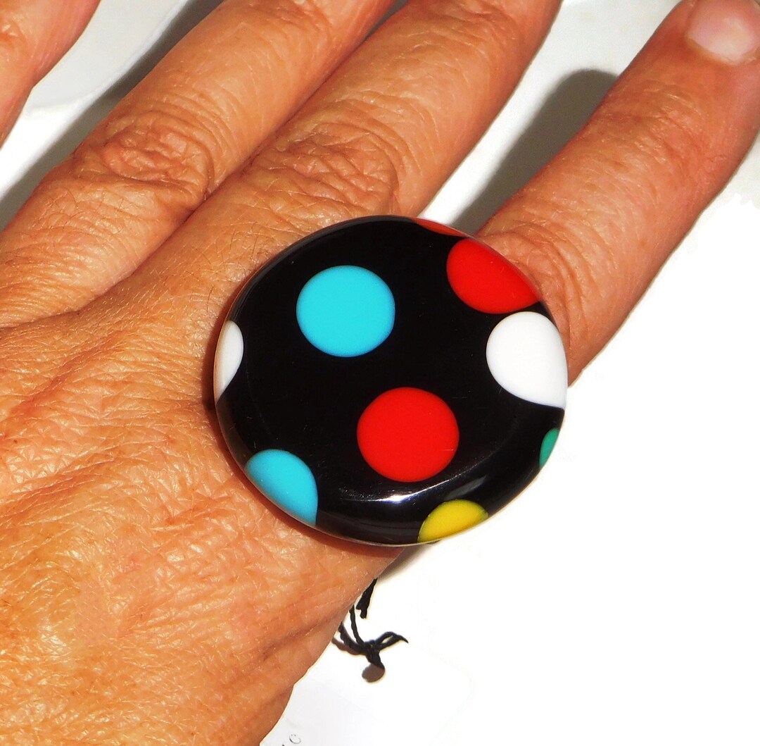 Sobral Dots Multicolor Polka Dot on Black Bead Artist Made Statement ...