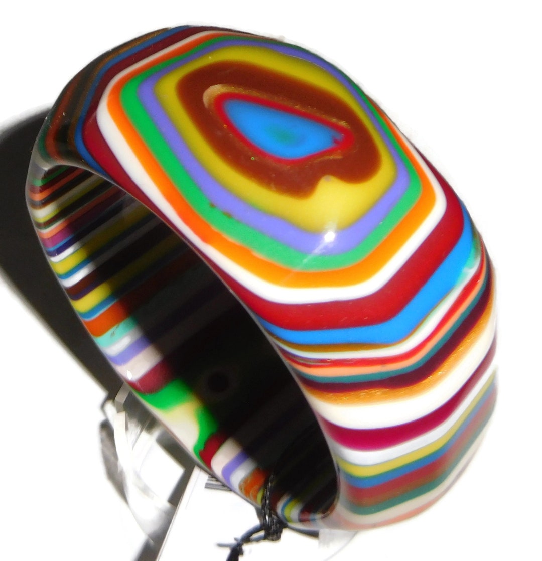 Sobral Pop Art Day PB34 Faceted Rainbow Stripe & Eye Artist Made Bangle ...