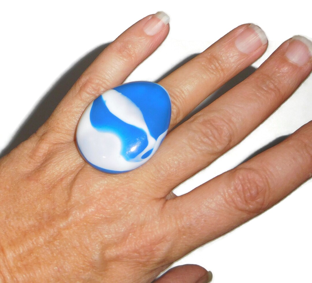 Sobral Caeli Poesia Blue & White Statement Artist Made Ring Size 6.5 - Etsy