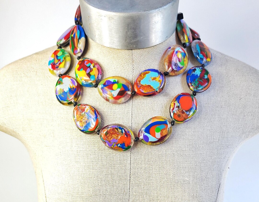 Sobral Nuage Nebula Reversible Oval Beads Artist Made 40" Statement ...