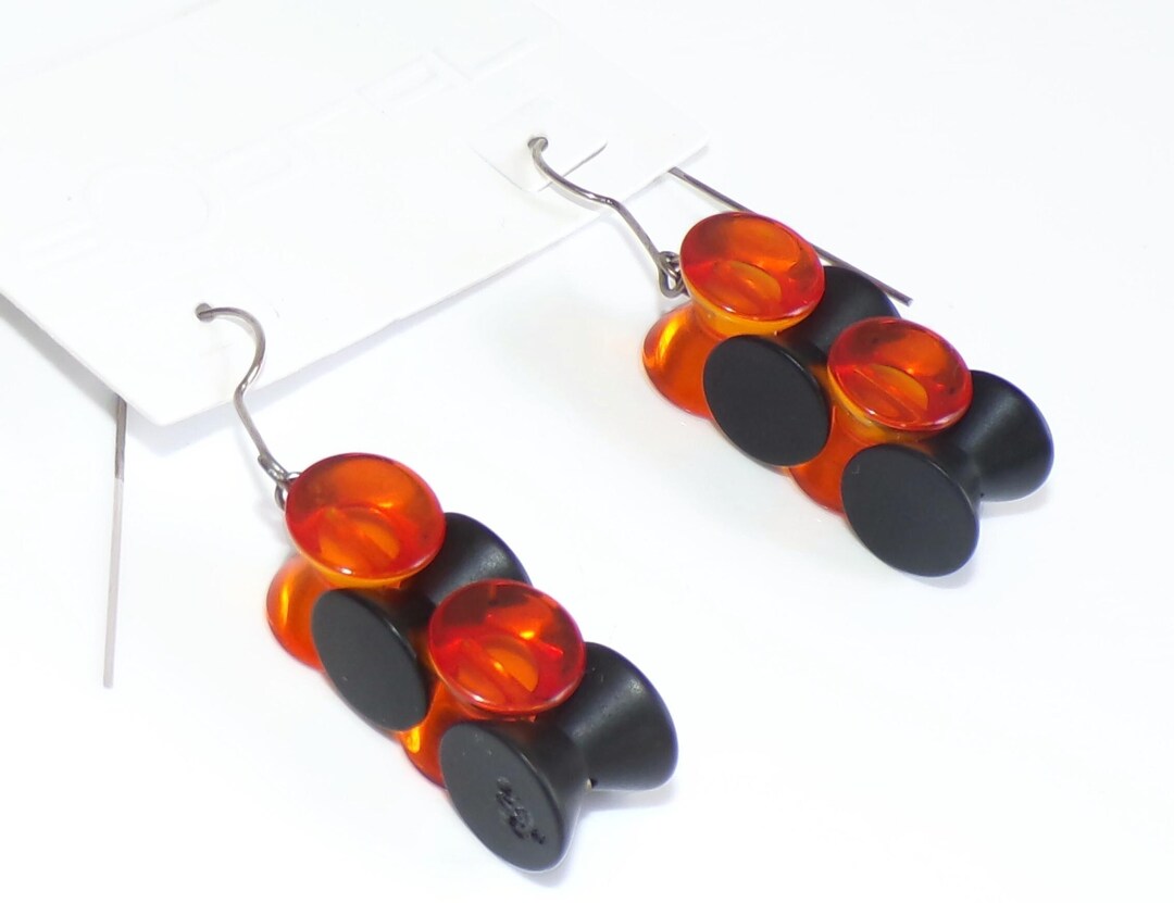 Sobral Cilindros Clear Orange & Opaque Black Hourglass Beads Artist ...