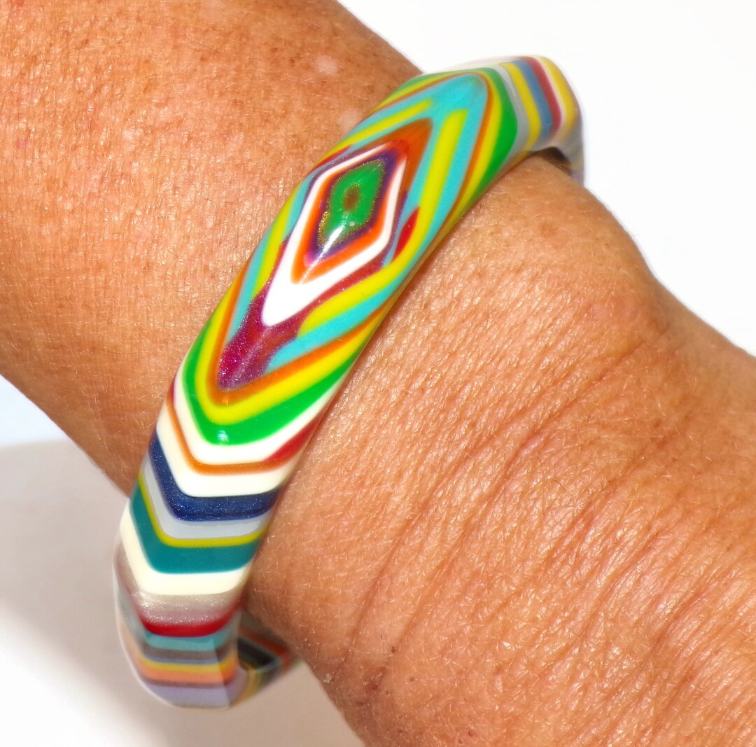 Sobral Pop Art Day PB14 Faceted Rainbow Stripe & Eye Artist Made Bangle ...