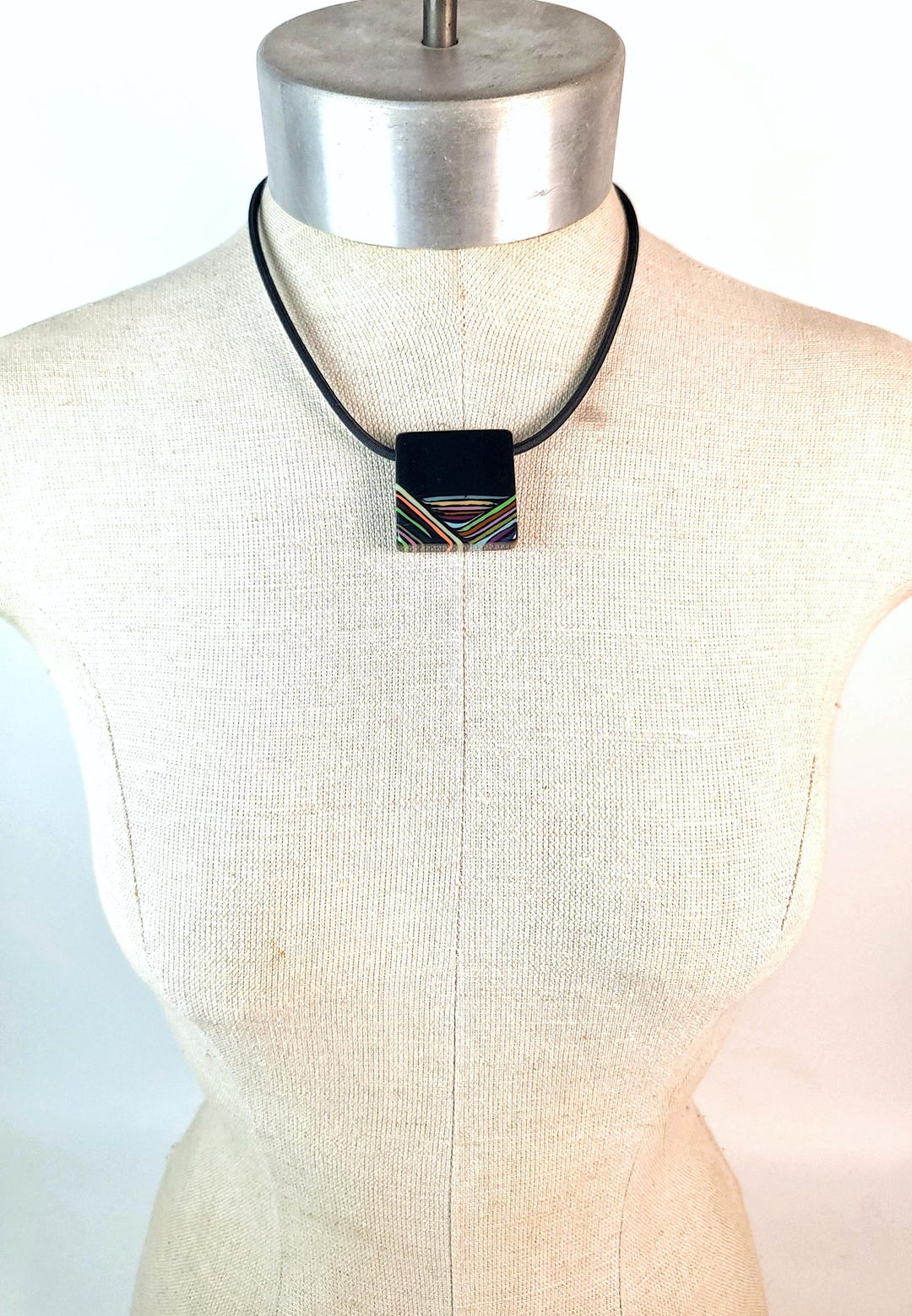 Sobral Retroz Ancara Black & Art Deco Stripe Beads Artist Made Pendant ...