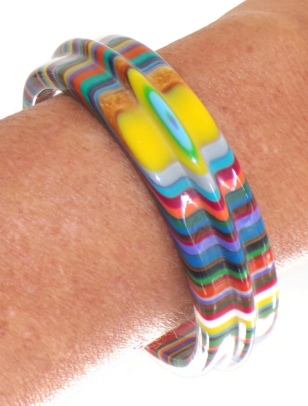 Sobral Pop Art Day Ridged Saturno Rainbow Stripe Artist Made Bangle ...