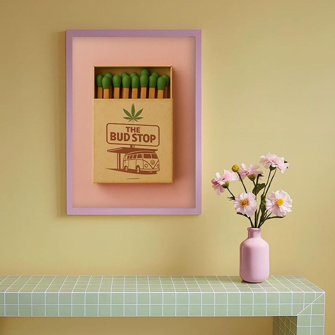 The Bud Stop Matchbook Print – Retro Weed Art, Stoner Girl Wall Decor ...