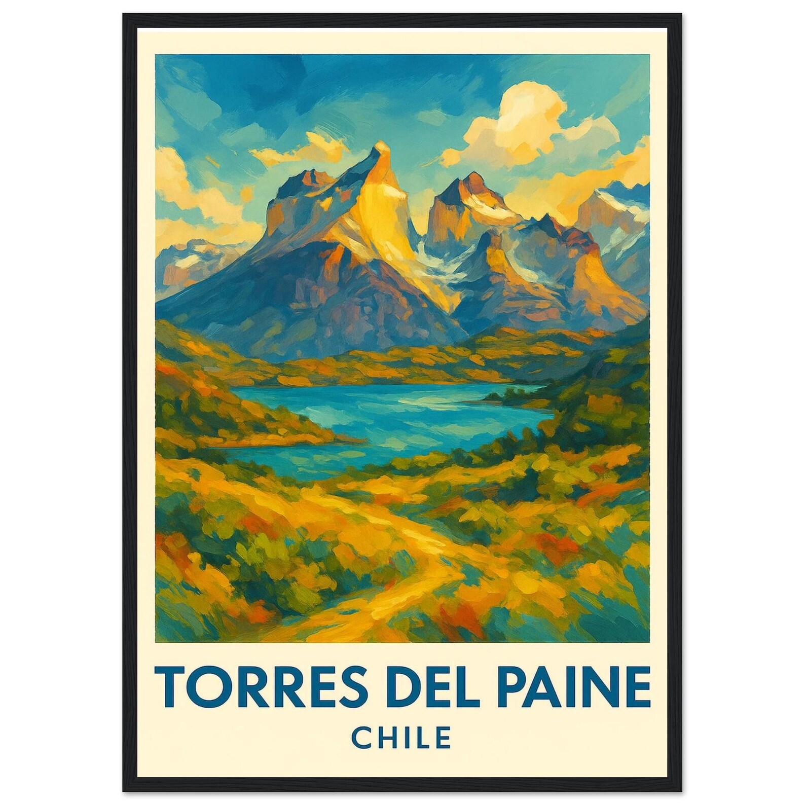 Torres Del Paine Travel Poster | Retro Chile Wall Art | Framed or ...
