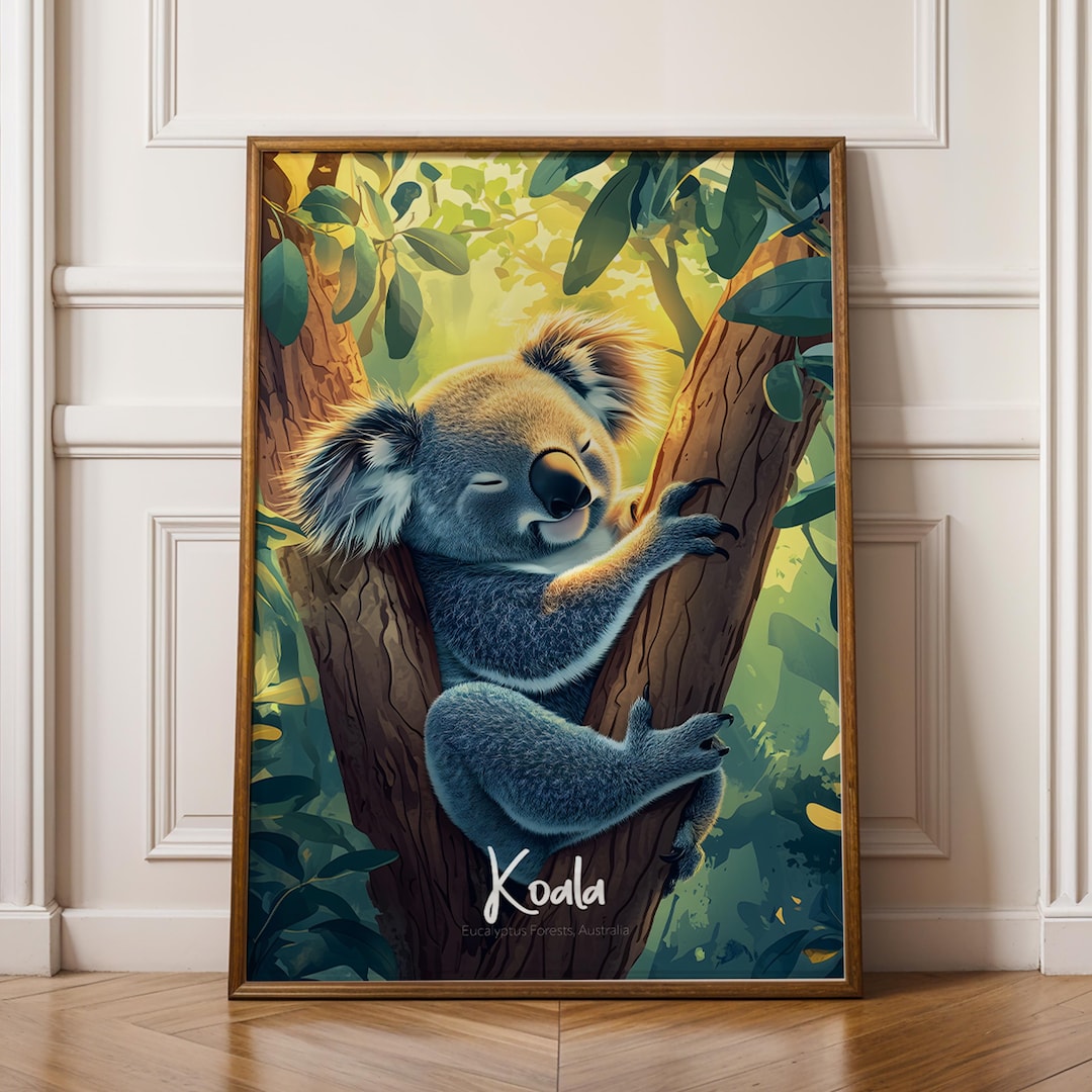 Koala Wall Art Print – Australian Animal Poster, Wildlife Illustration ...