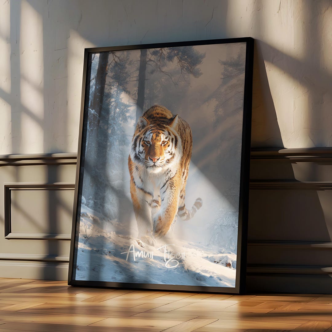 Amur Tiger Wall Art Framed Poster – Big Cat Decor for Kids Room or ...