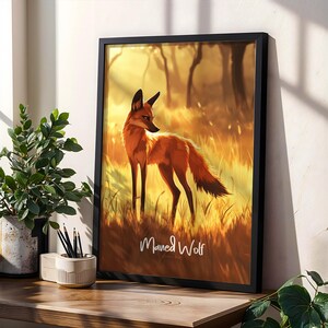 Maned Wolf Wildlife Poster: Nature Art Print for Home & Office - Etsy