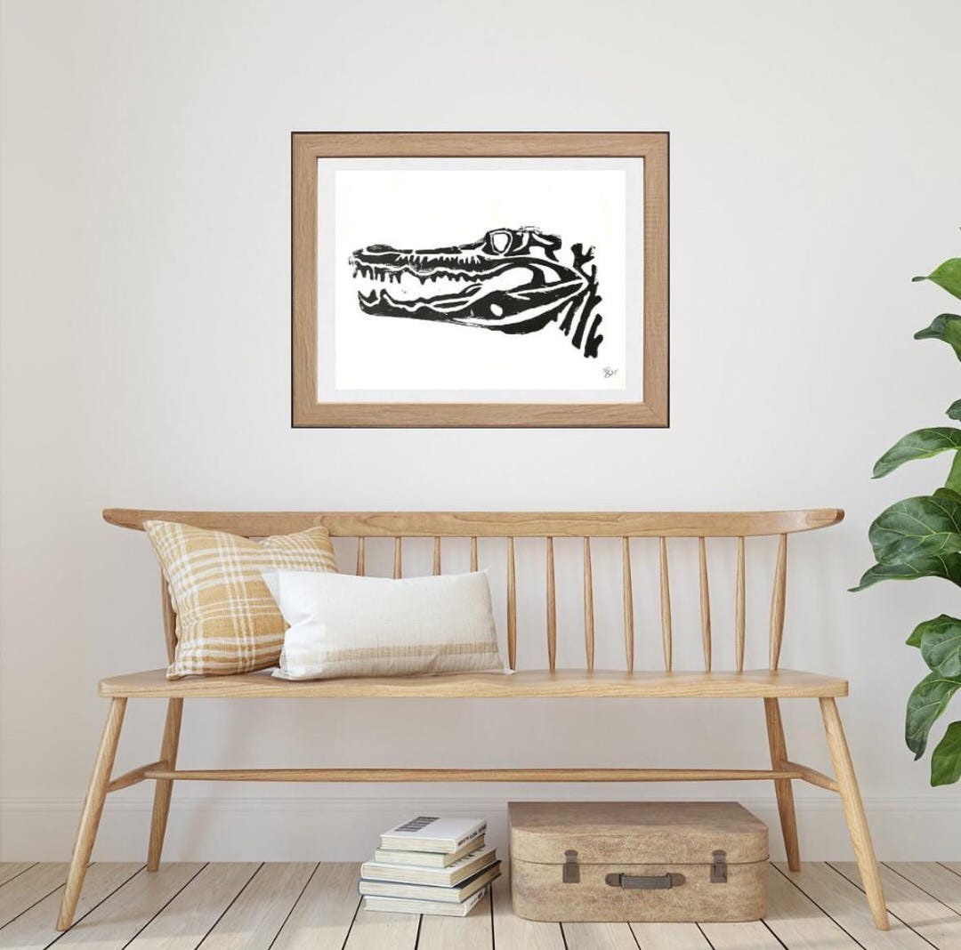Alligator Skull Linocut - Etsy