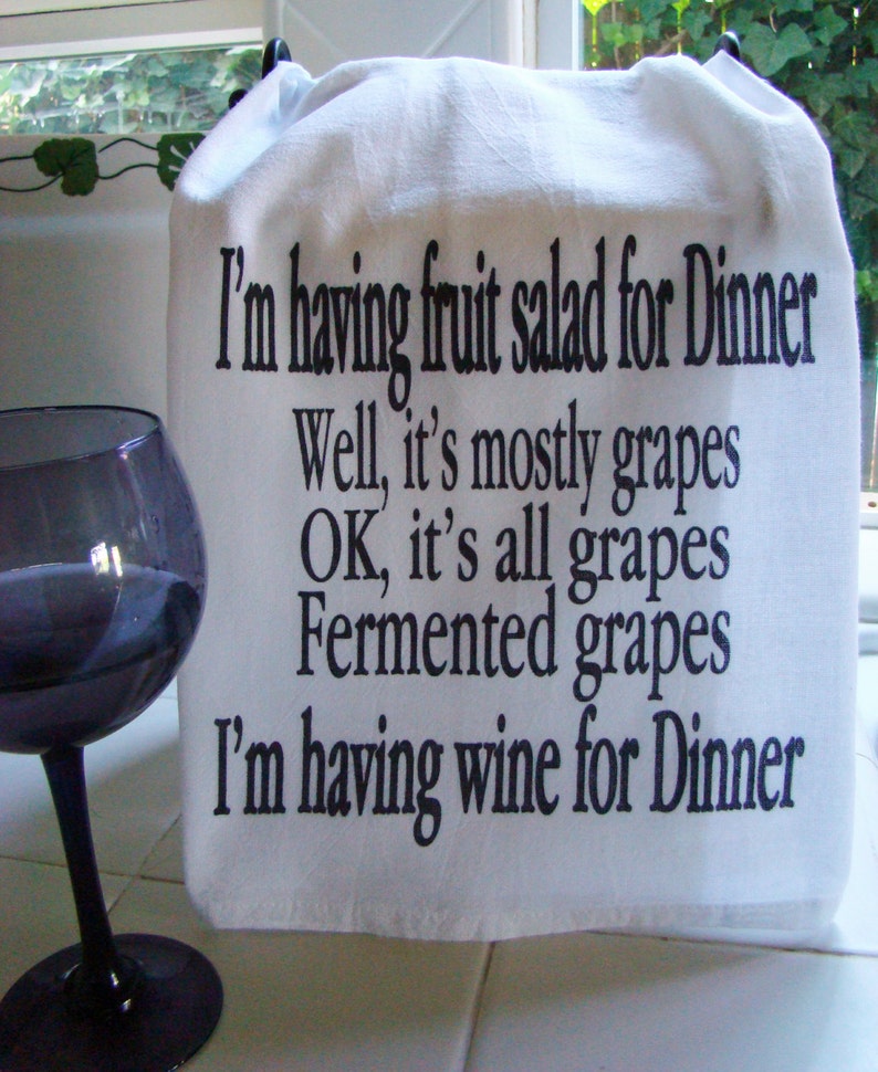 Humorous Wine Kitchen Towel: "i'm Having Wine for Dinner" - Etsy