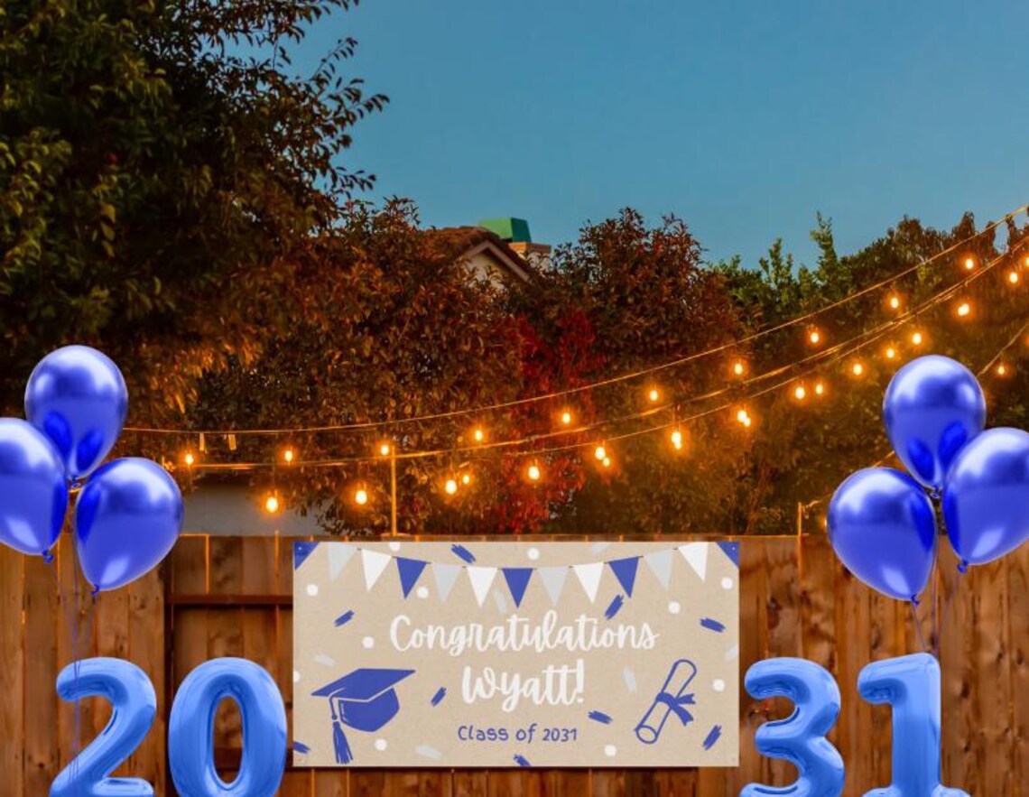 Personalized Graduation Banner: Blue Class of 2026 Decor (digital ...